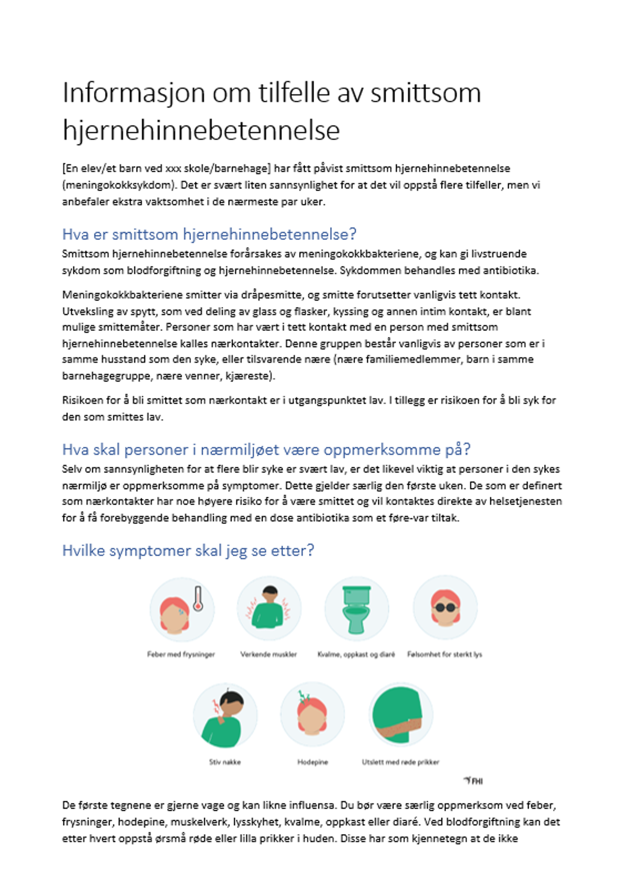 Brevmal for skoler og barnehager ved tilfelle av smittsom ...