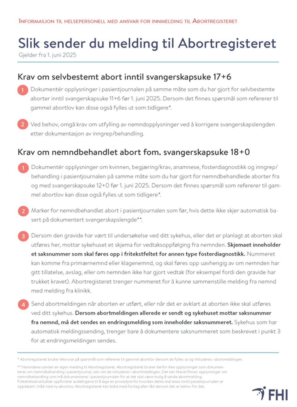 Slik sender du melding til Abortregisteret- gjelder fra 1. juni 2025 - FHI