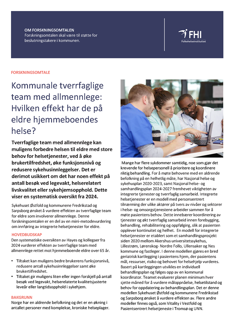 Kommunale tverrfaglige team med allmennlege: Hvilken effekt har de på eldre hjemmeboendes helse ...
