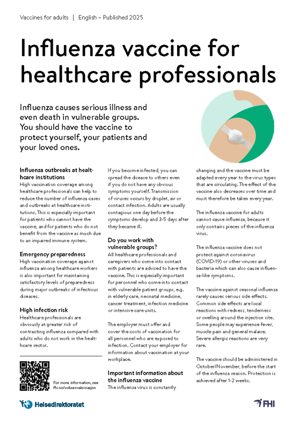 Influenza vaccine for healthcare professionals - NIPH