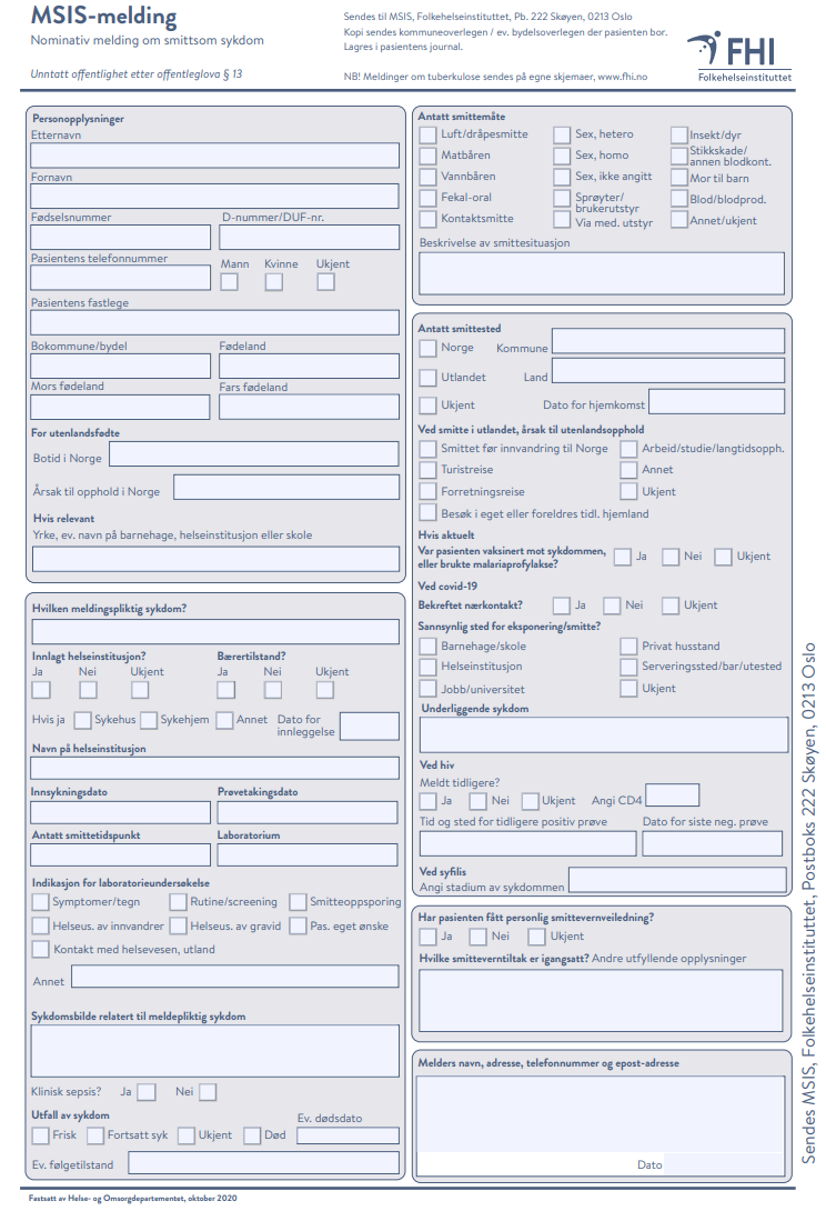MSIS-melding. Nominativ melding om smittsom sykdom - FHI